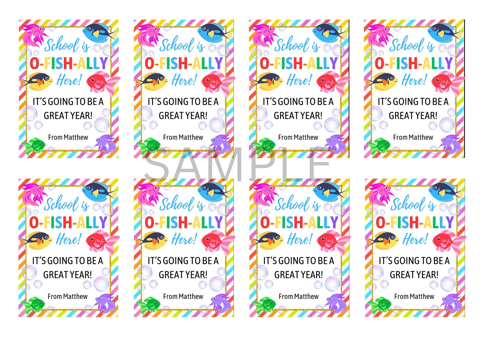 Printable Fish Back to School Tag Editable Fish Gift Tag First Day of ...
