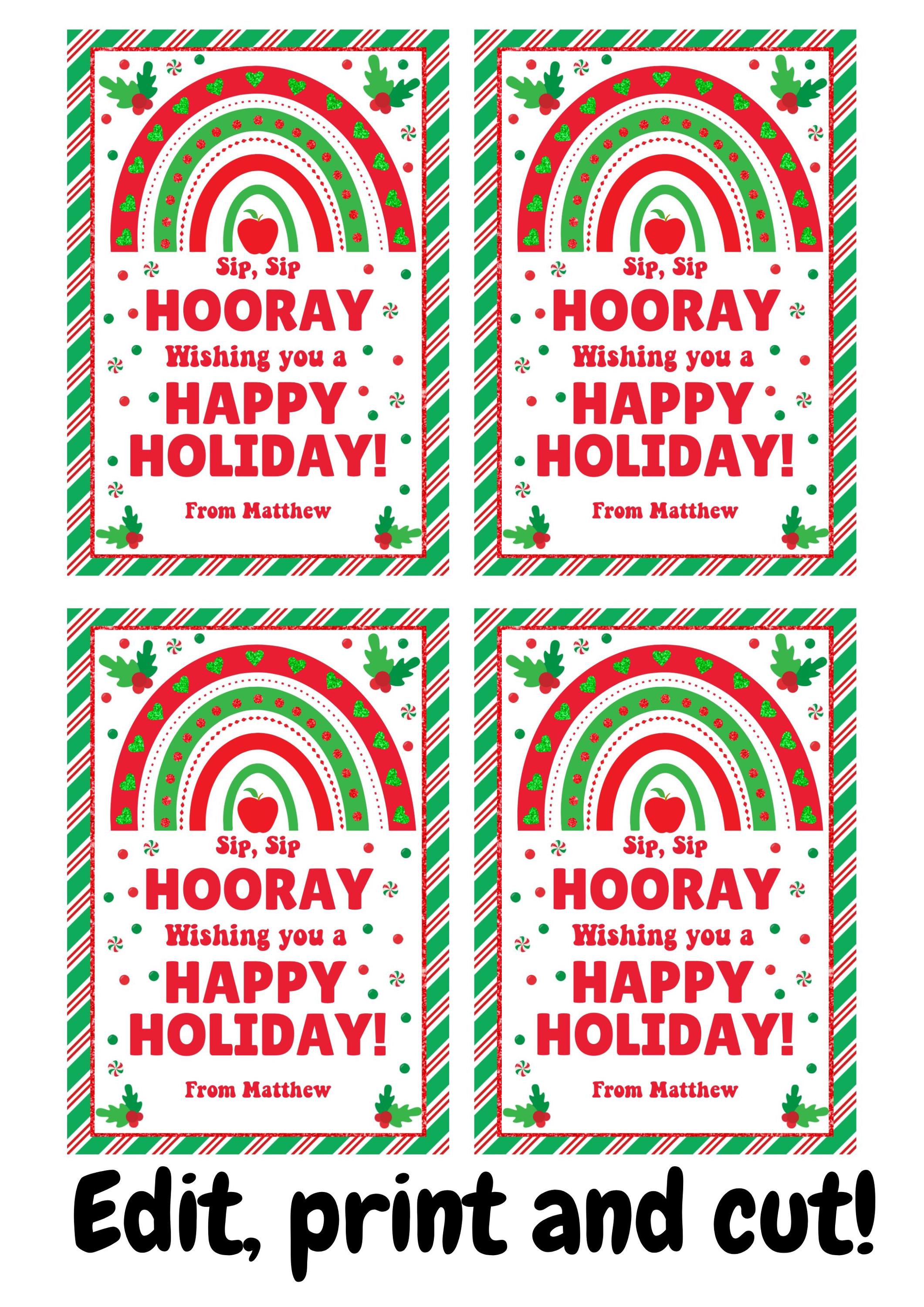 Printable Christmas Straw Tag Editable Silly Straw Sip Sip Hooray Happy ...