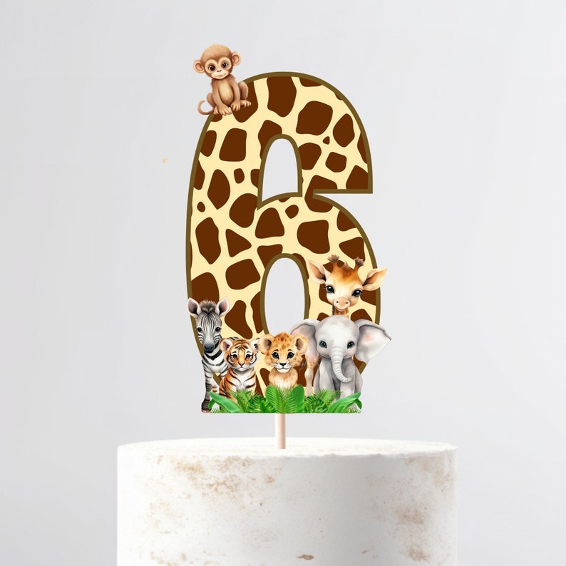 Printable Jungle 6th Birthday Cake Topper Jungle Safari Party Jungle ...