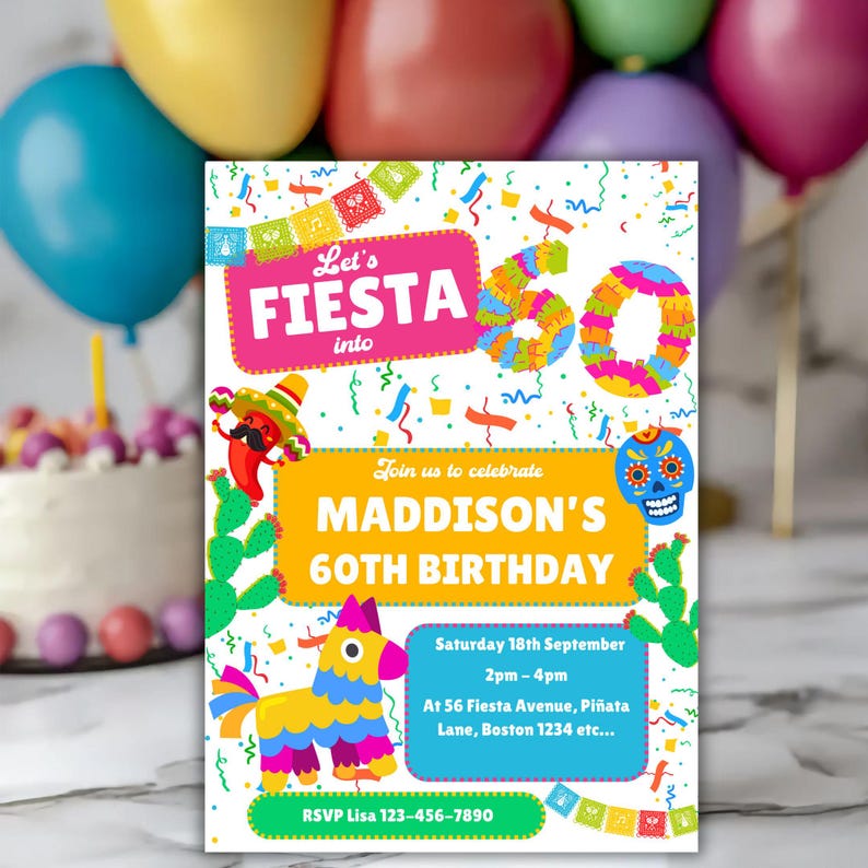 Invitación imprimible para cumpleaños mexicano número 60, fiesta del 60 ...