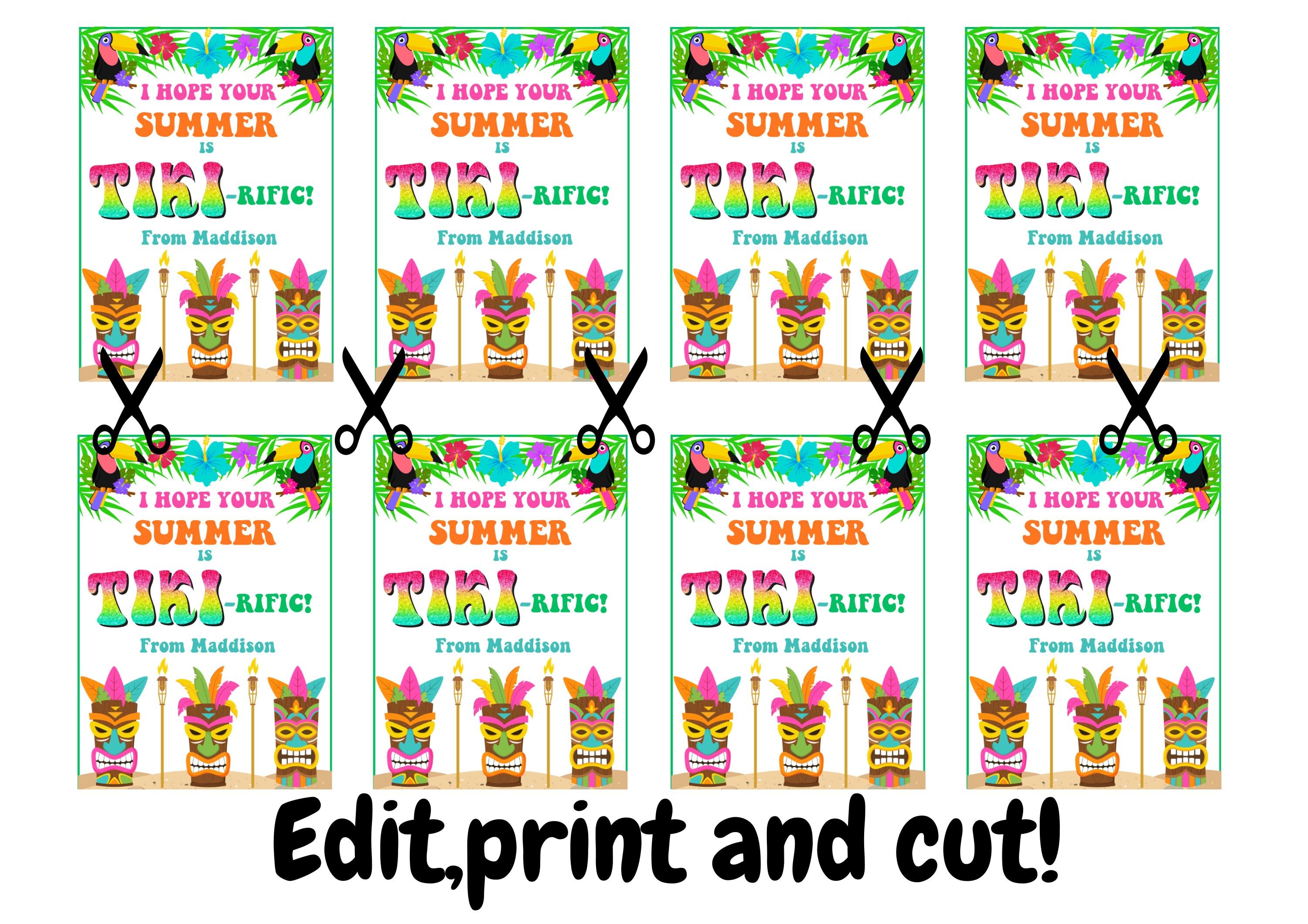 Printable Tiki End of School Year Tag Editable Hawaiian Glitter Tiki ...