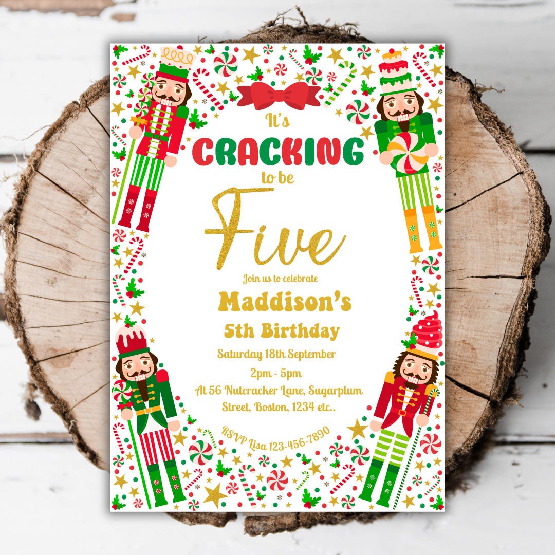 Printable Nutcracker 5th Birthday Invitation Girls Boys Christmas Party ...