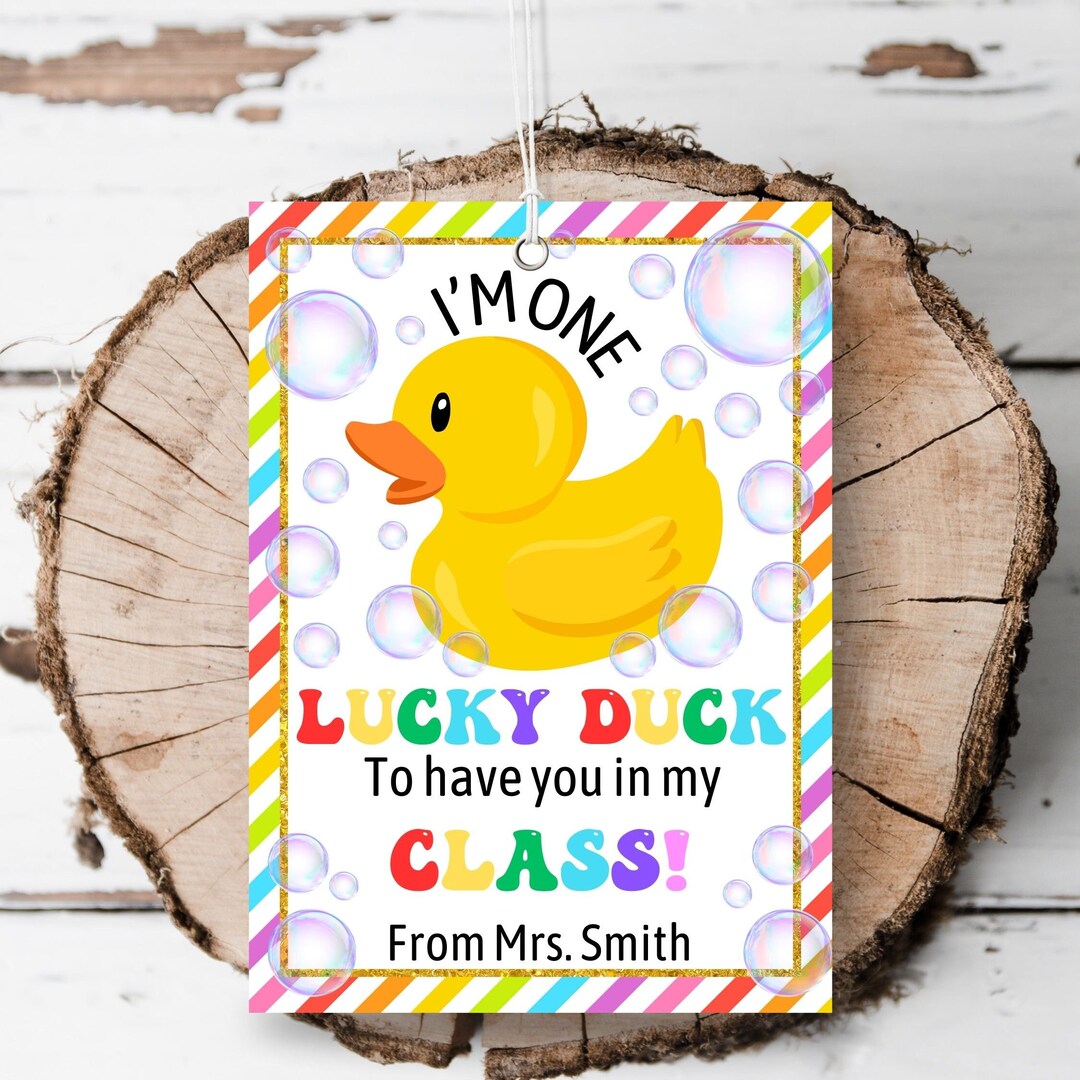 Printable Lucky Duck Back to School Gift Tag Editable Rubber Duck Gift ...