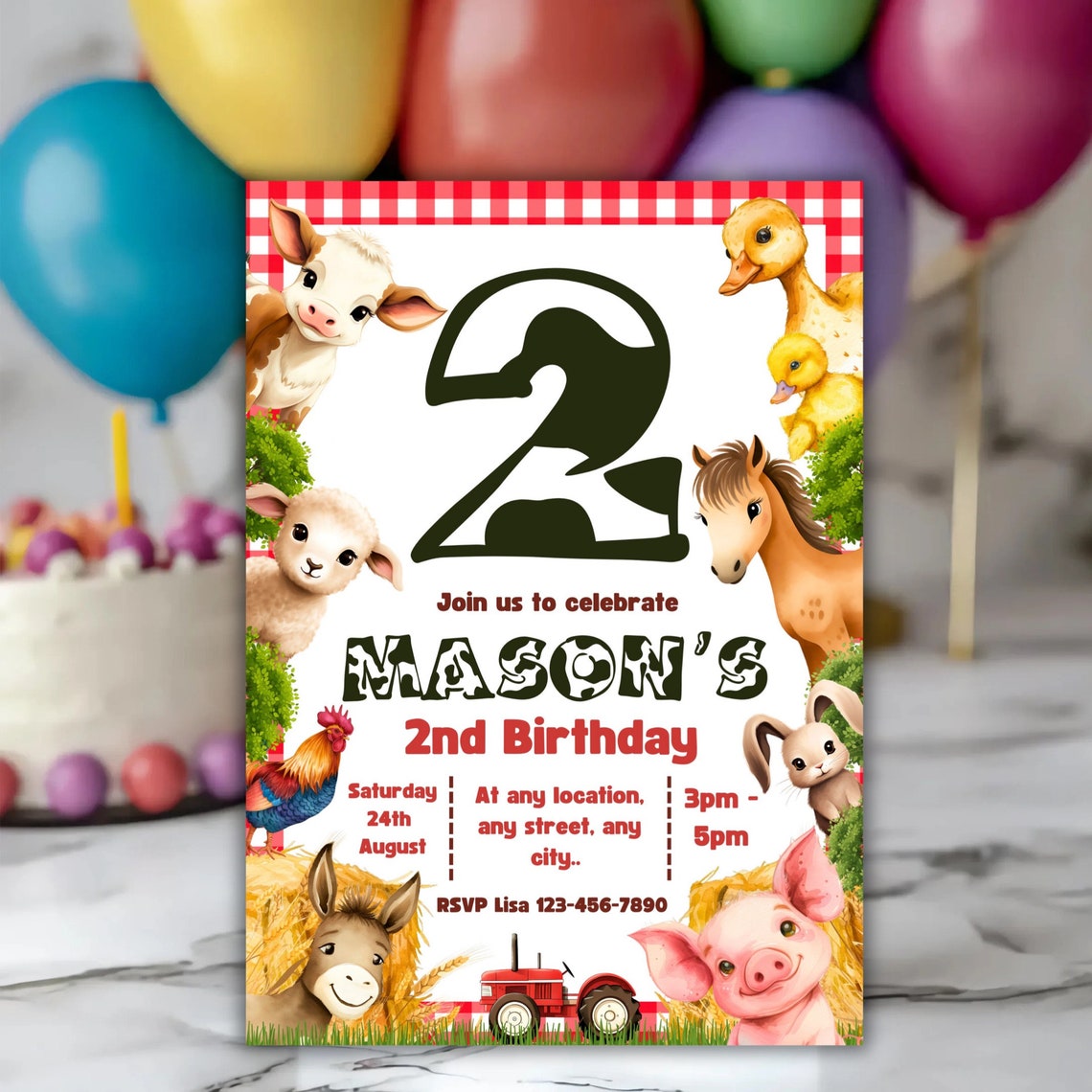 Printable Farm 2nd Boys Birthday Party Invitation Barnyard Animals ...