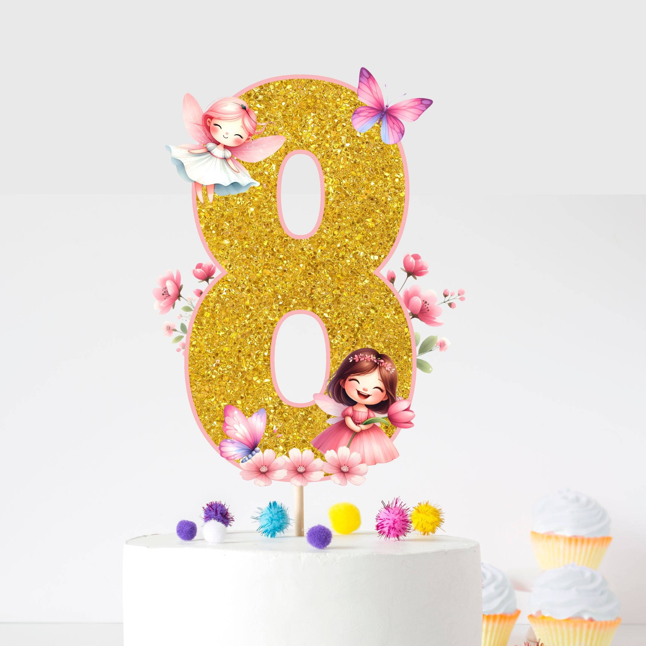 Printable Fairy 8th Birthday Cake Topper Girls Pixie Eight Birthday ...