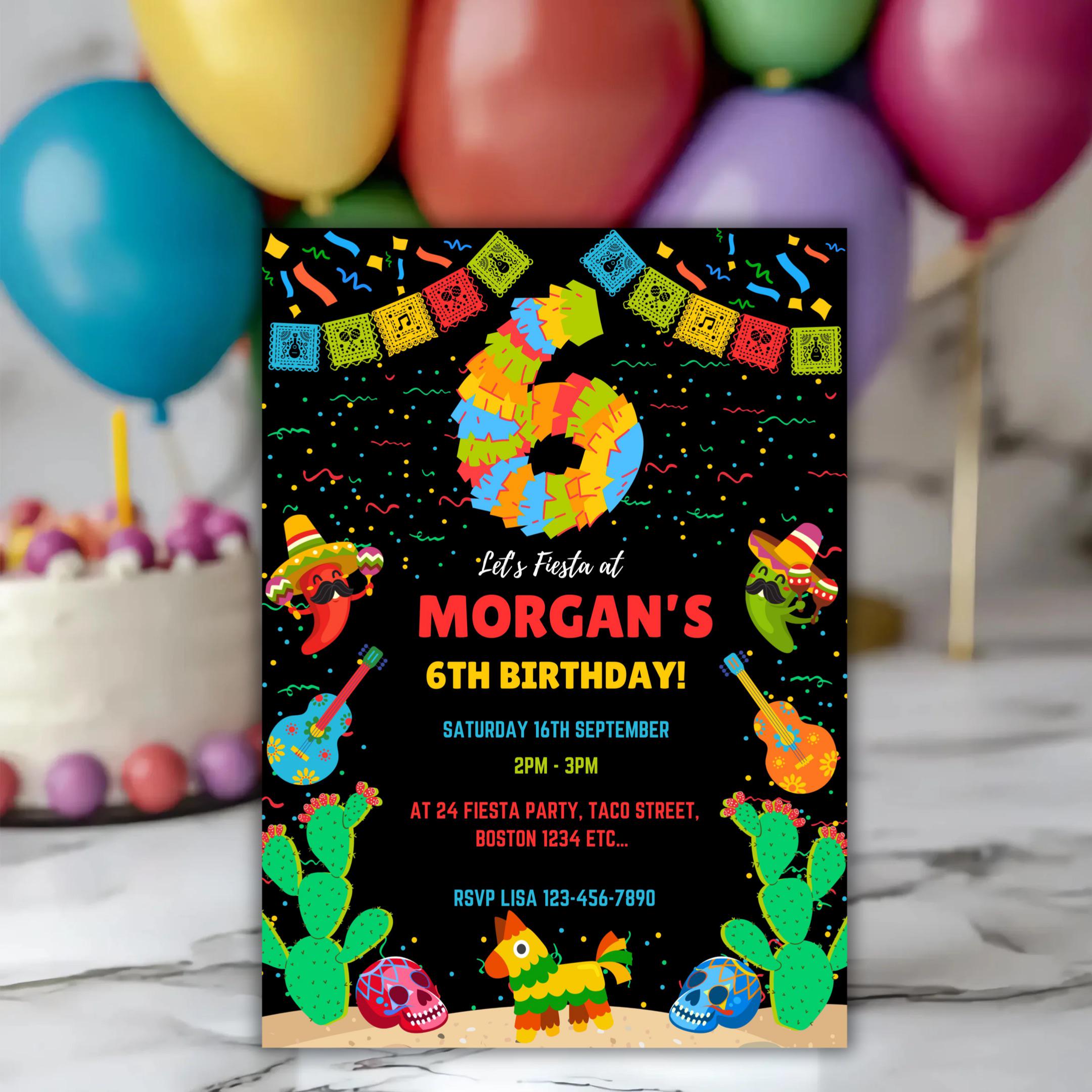 Printable Mexican 6th Birthday Invitation 6th Fiesta Party Editable ...
