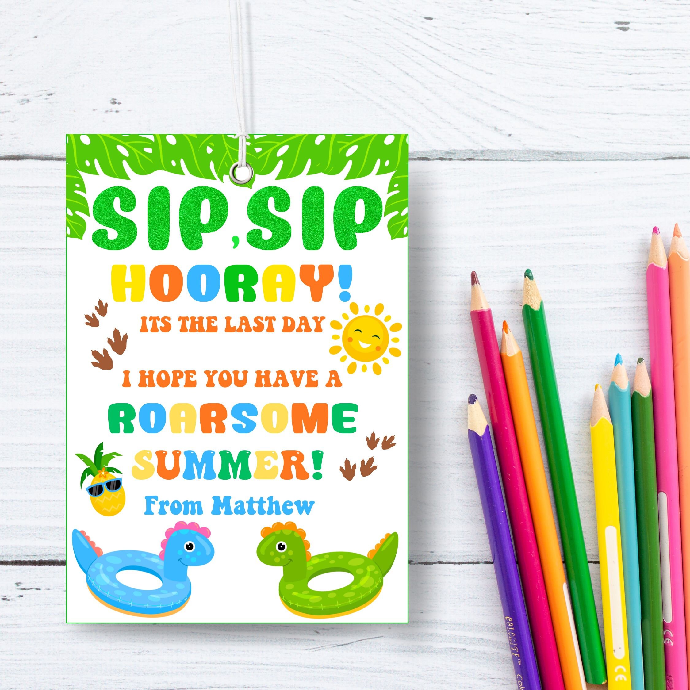 Printable Sip Sip Hooray Dinosaur Straw Tag Editable Silly Straw Gift ...