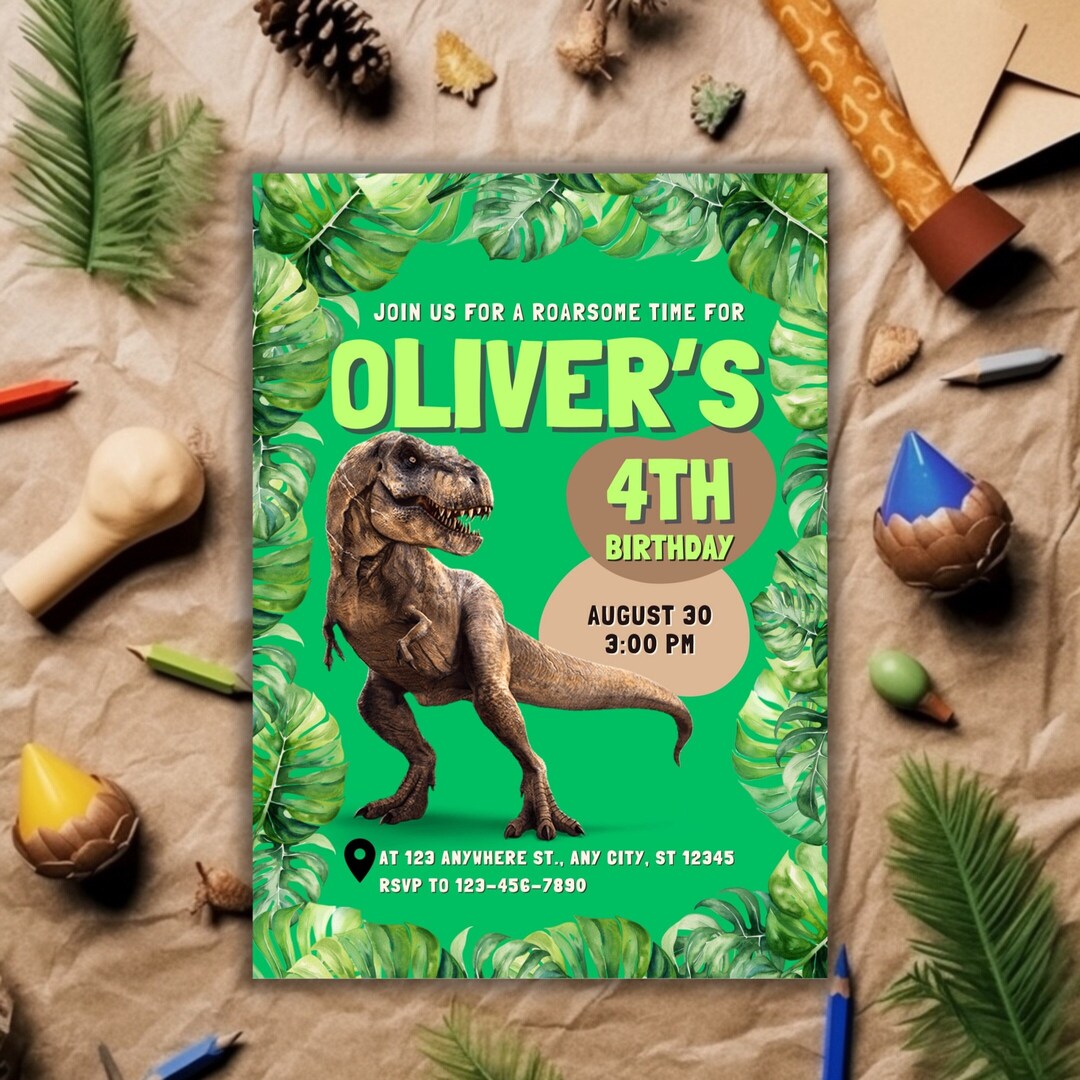 Printable T-rex Birthday Party Invitation Roarsome Dinosaur Party Boys ...