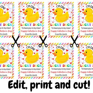 Printable Lucky Duck Valentine’s Day Gift Tag Editable Rubber Duck Gift ...