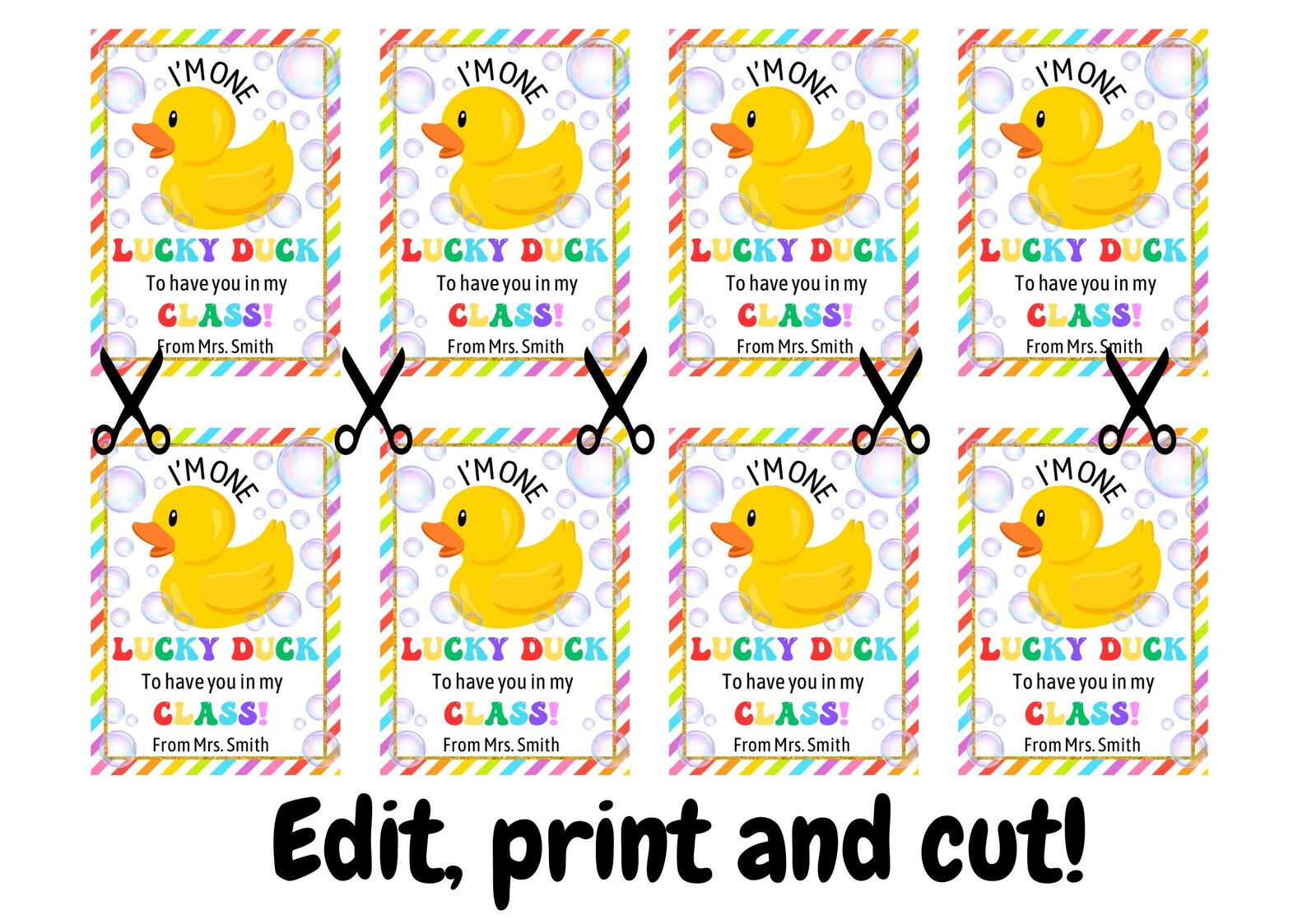 Printable Lucky Duck Back to School Gift Tag Editable Rubber Duck Gift ...