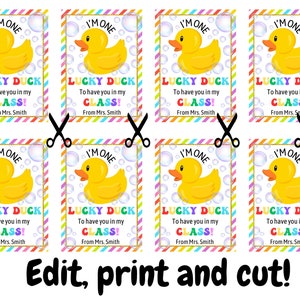 Printable Lucky Duck Back to School Gift Tag Editable Rubber Duck Gift ...