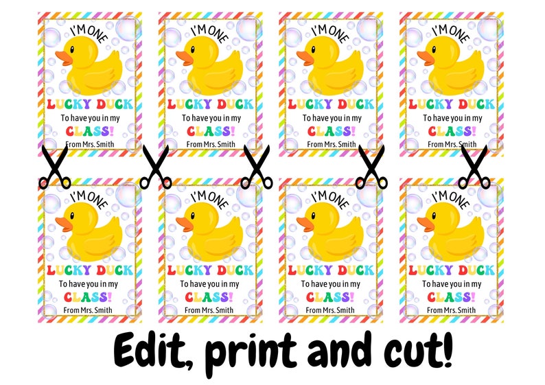 Printable Lucky Duck Back to School Gift Tag Editable Rubber Duck Gift ...