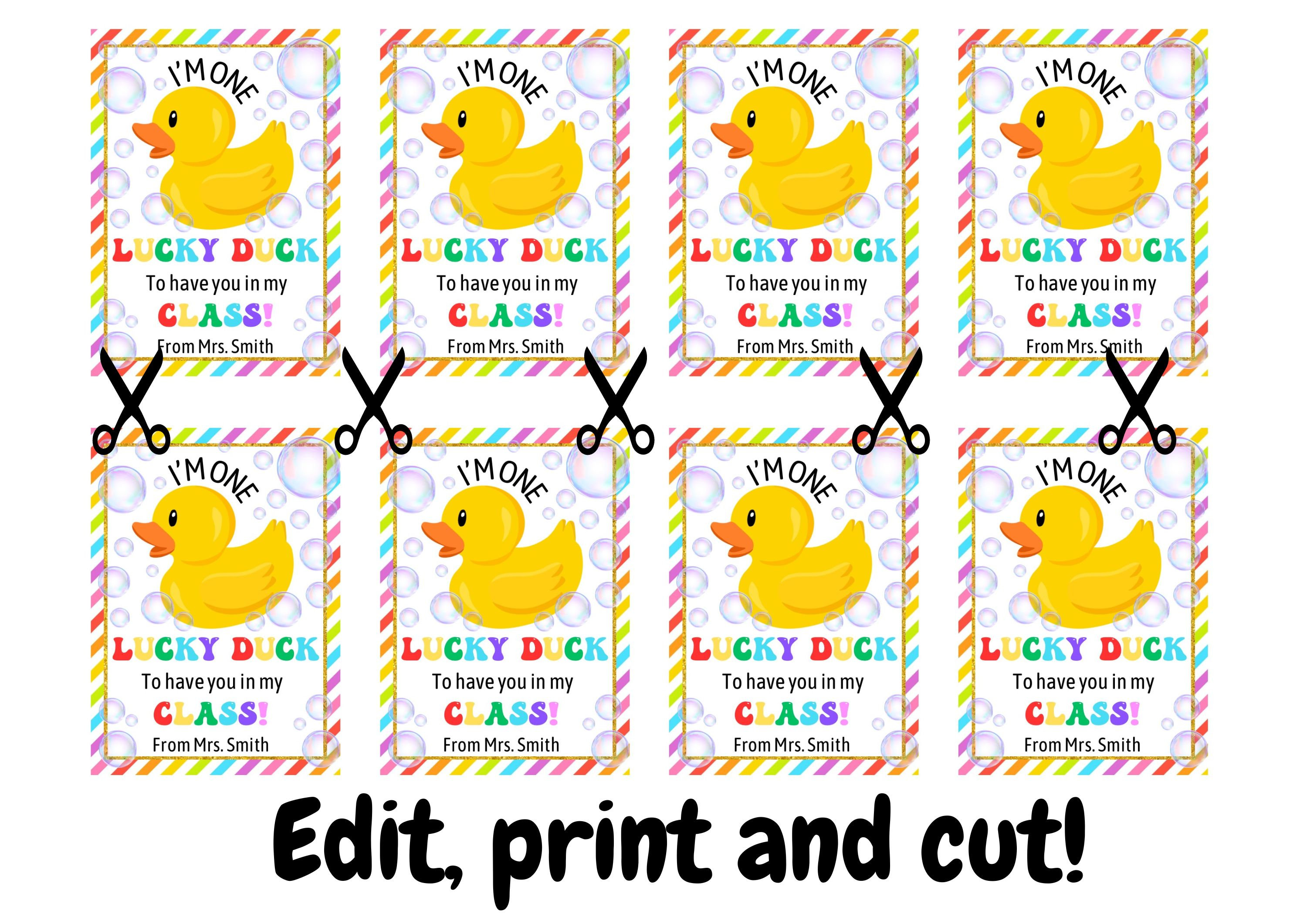 Printable Lucky Duck Back to School Gift Tag Editable Rubber Duck Gift ...
