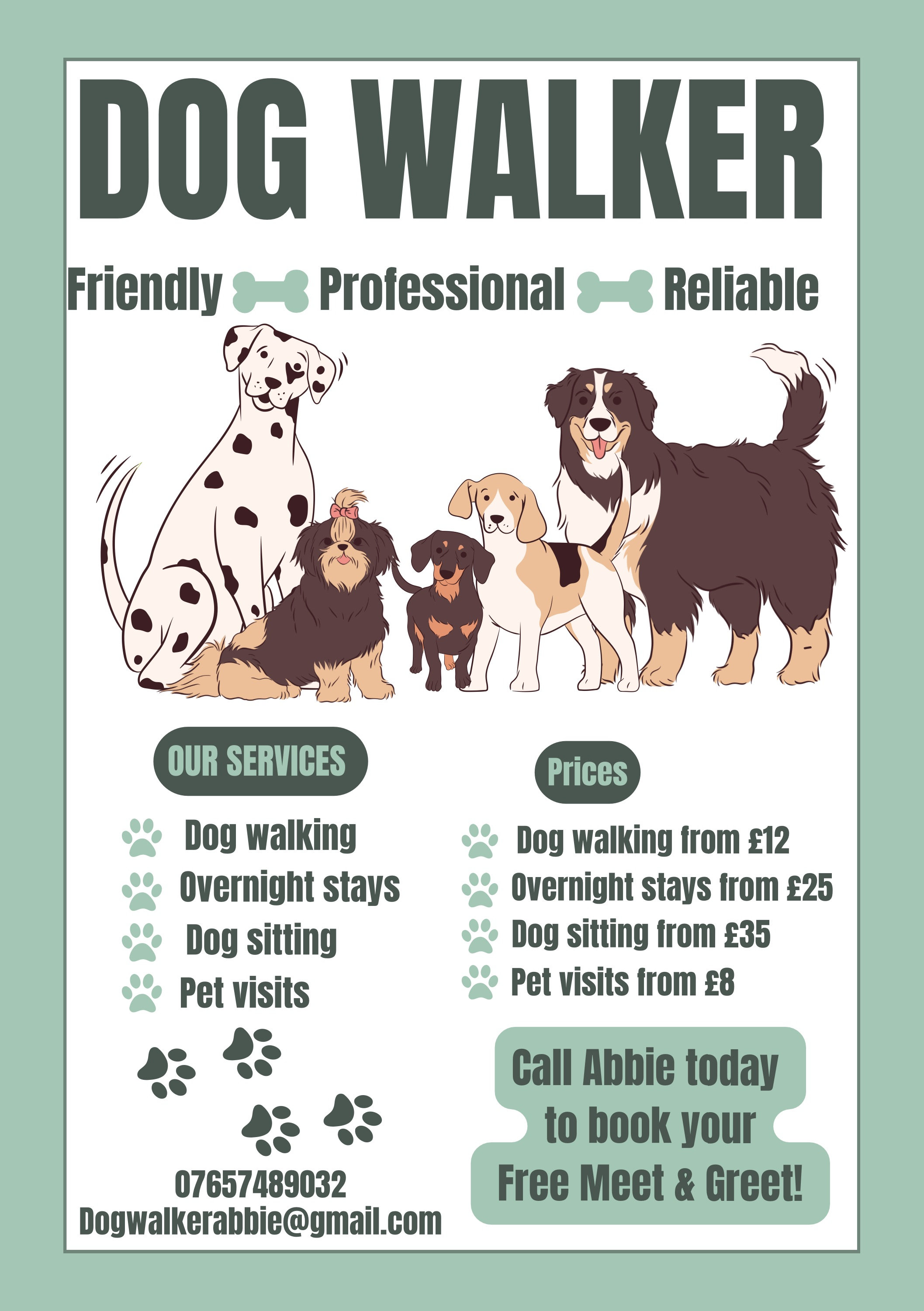 Printable Dog Walking Business Flyer Dog Sitting Flyer Dog Walker Pet ...