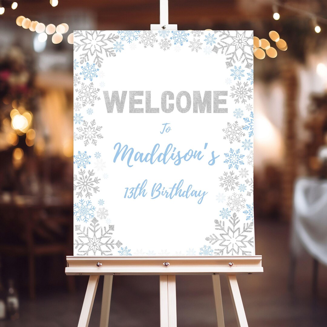 Printable Winter Wonderland Welcome Sign Editable Birthday Snowflake ...