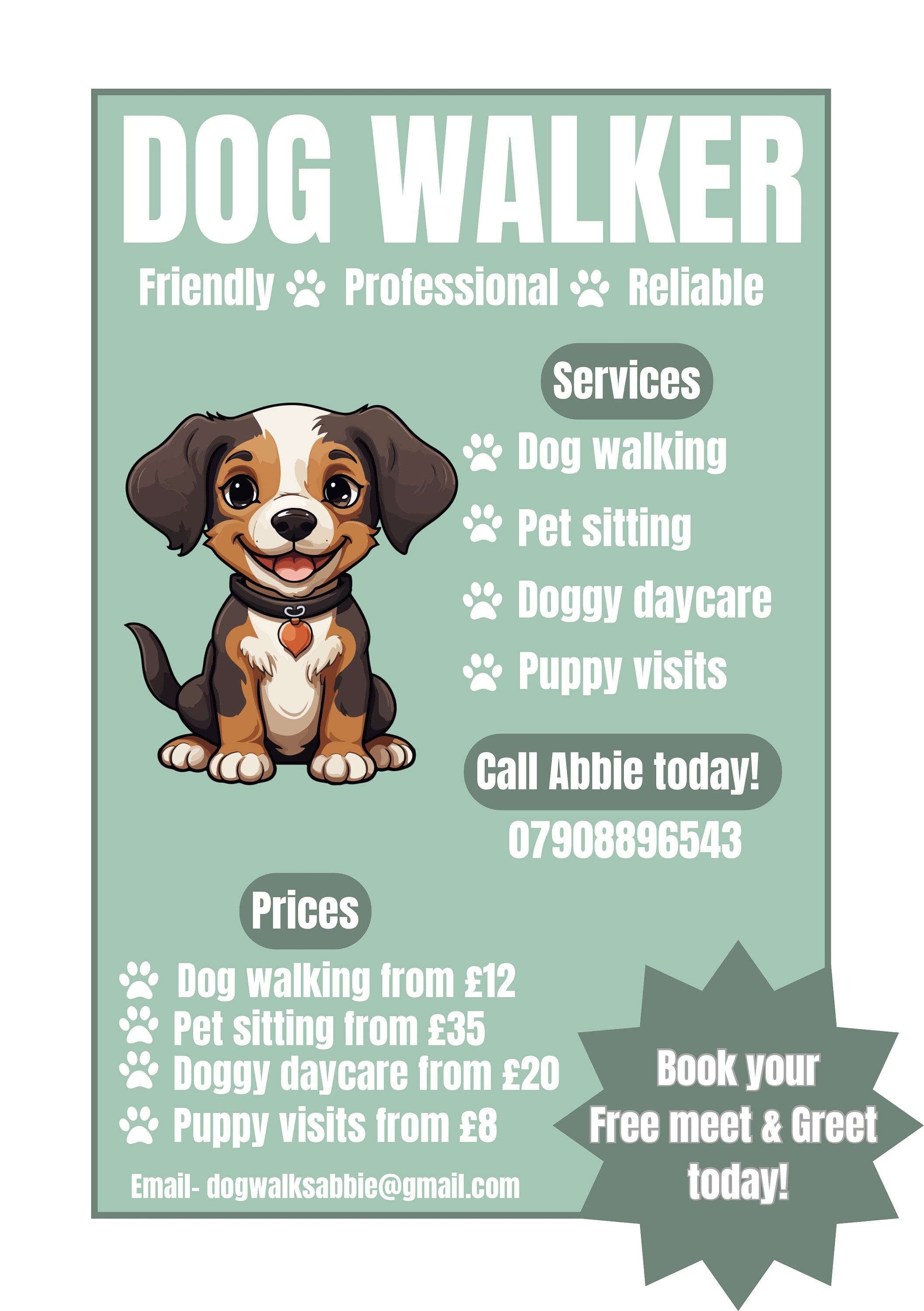 Printable Dog Walking Business Flyer Dog Sitting Flyer Doggy Daycare ...