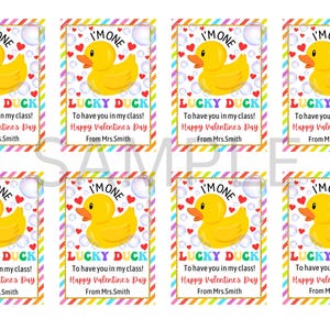 Printable Lucky Duck Valentine’s Day Gift Tag Editable Rubber Duck Gift ...