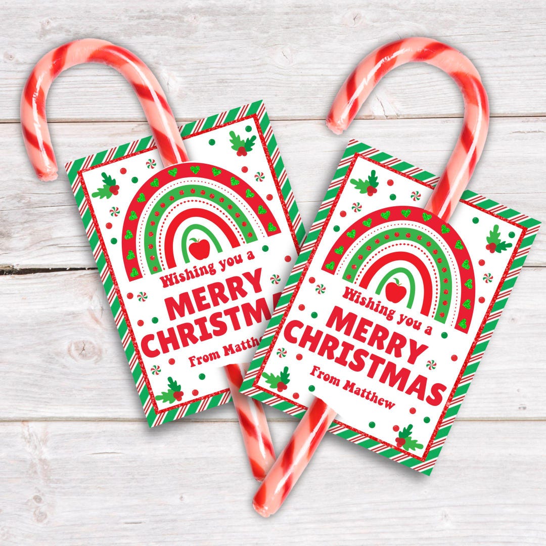 Printable Candy Cane Gift Tag Editable Christmas Candy Cane Holder ...