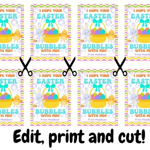 Printable Easter Bubbles Gift Tag Editable Bunny School Classroom ...