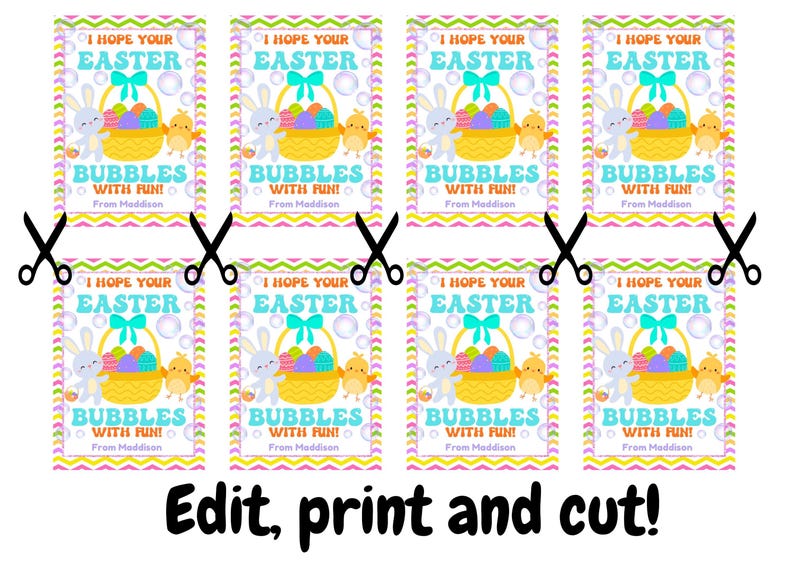 Printable Easter Bubbles Gift Tag Editable Bunny School Classroom ...