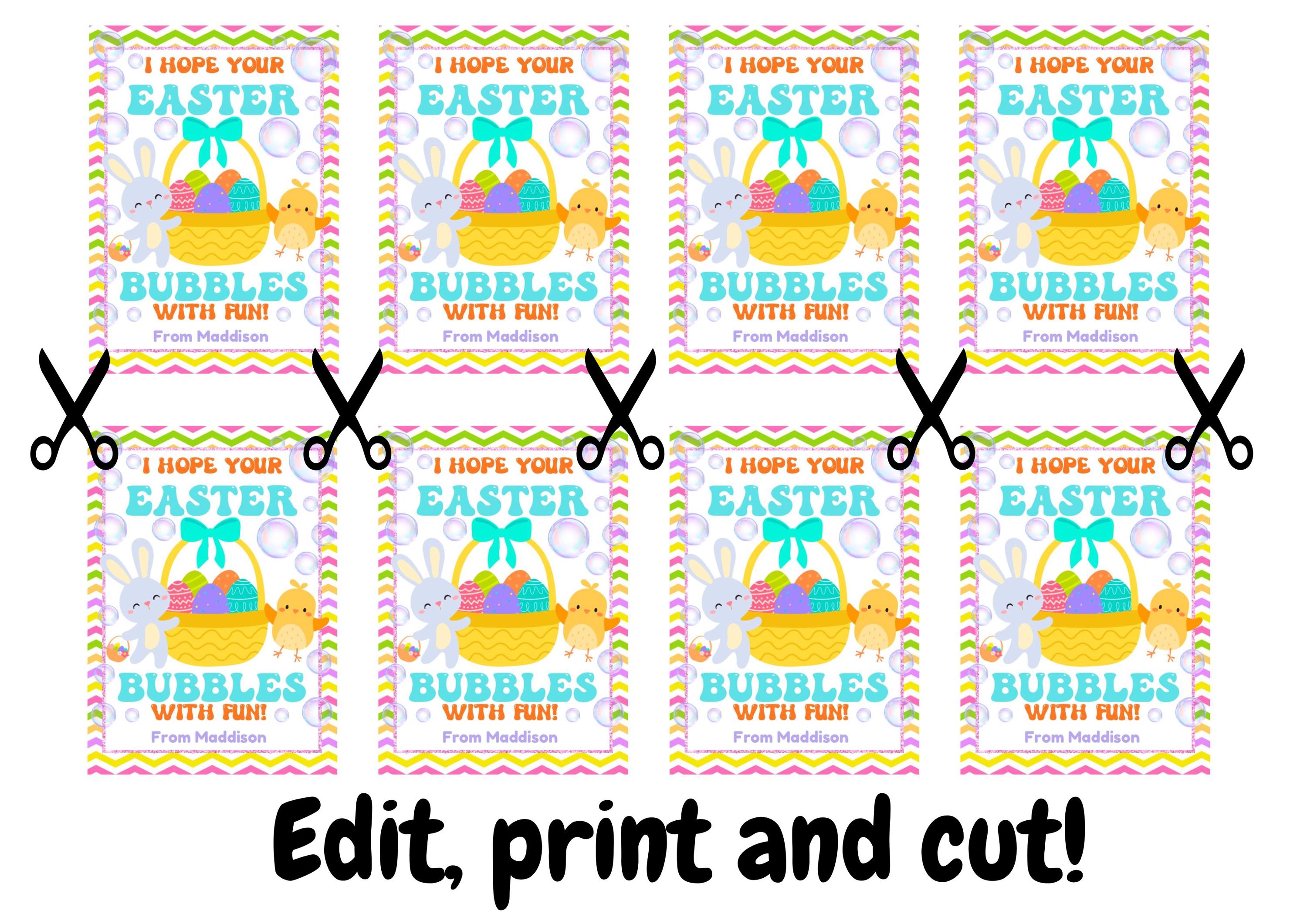 Printable Easter Bubbles Gift Tag Editable Bunny School Classroom ...