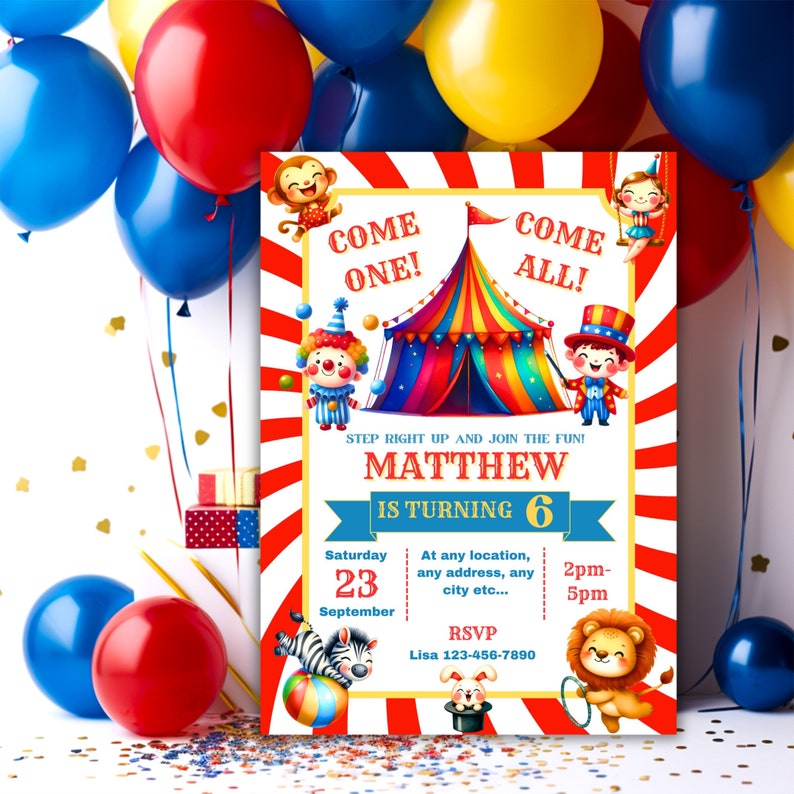 Printable Circus Birthday Invitation Red and White Carnival Ticket ...