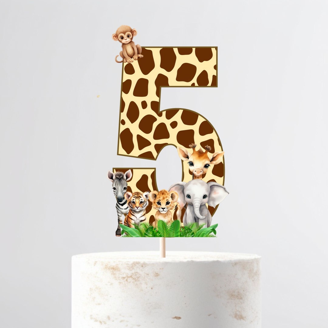 Printable Jungle 5th Birthday Cake Topper Jungle Safari Party Jungle ...