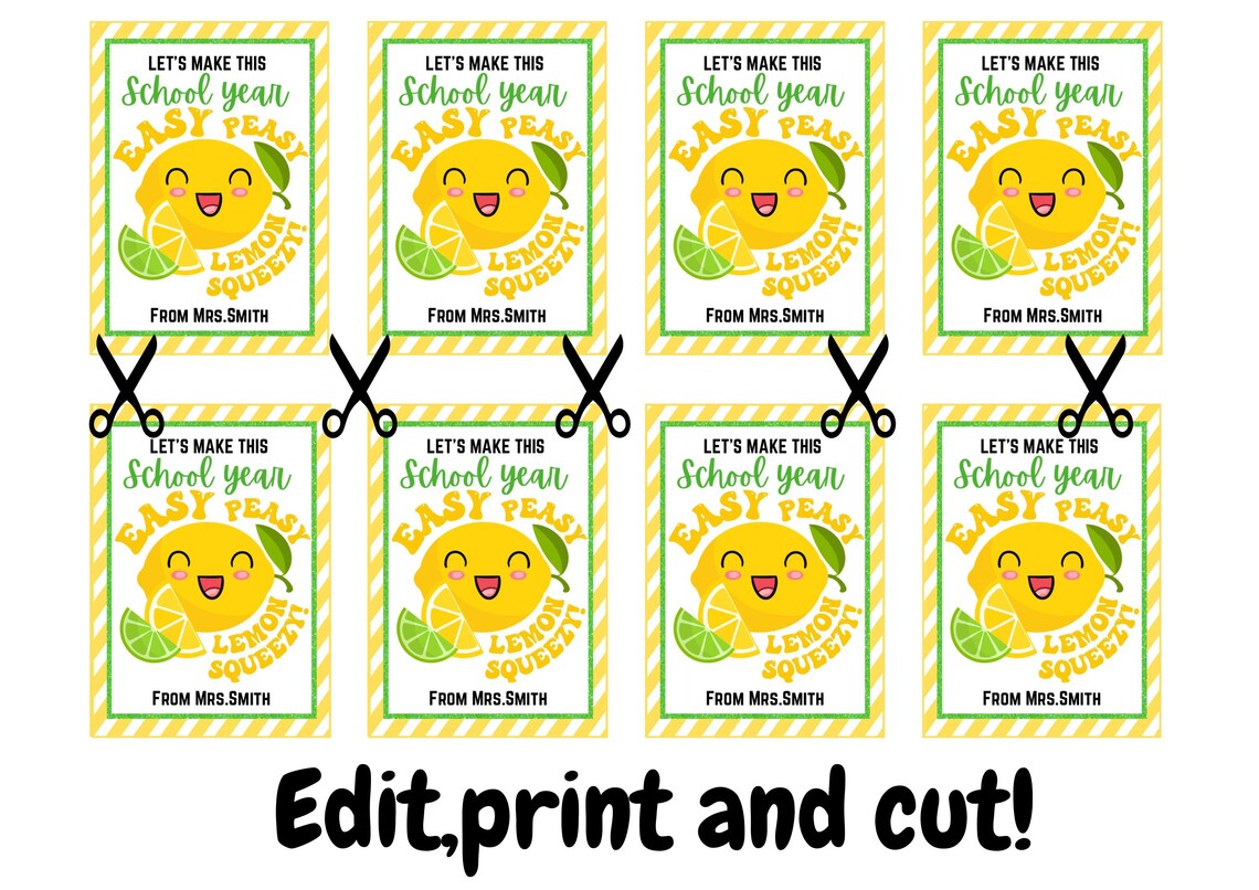 Printable Lemon Back to School Tag Editable Easy Peasy Lemon Squeezy ...