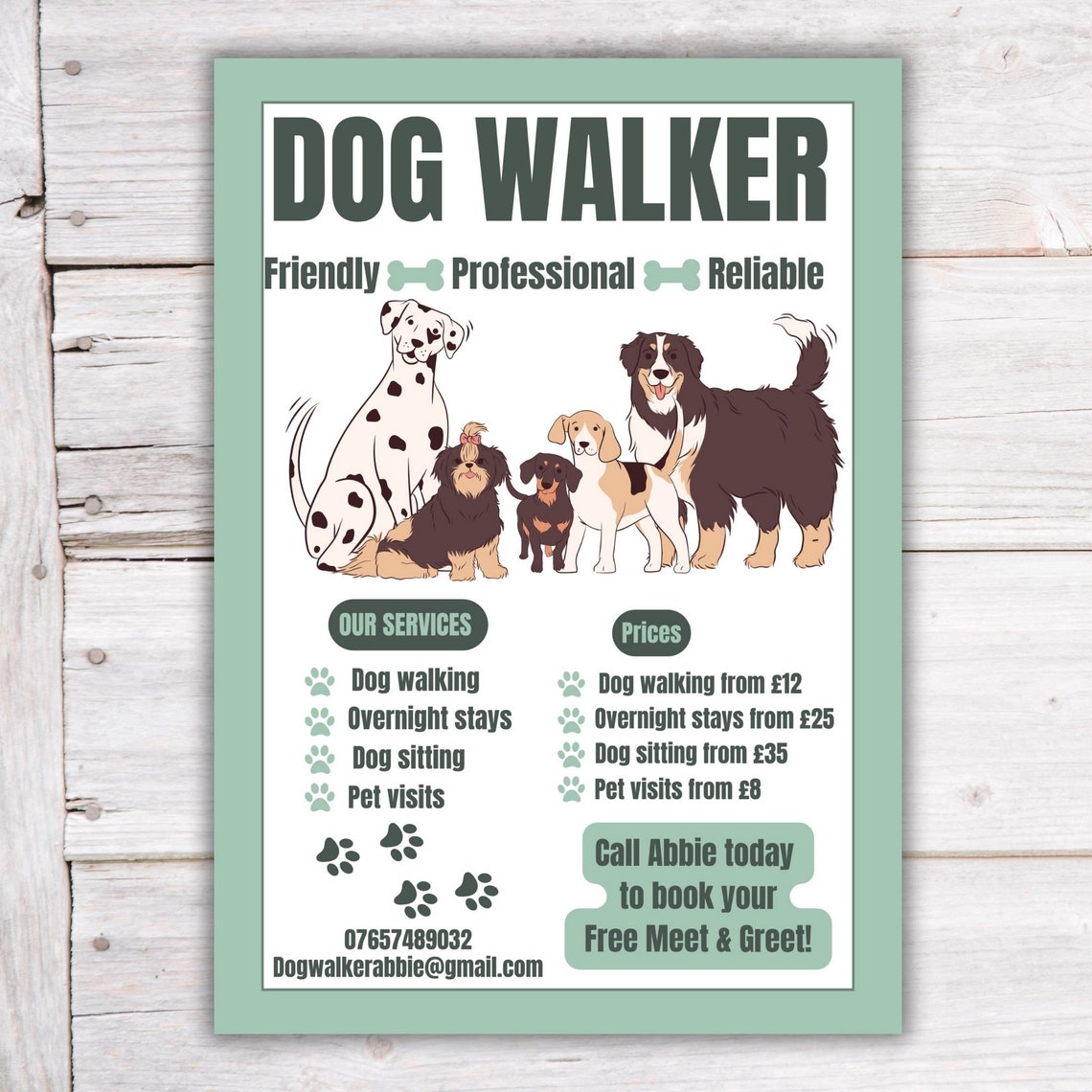 Printable Dog Walking Business Flyer Dog Sitting Flyer Dog Walker Pet ...