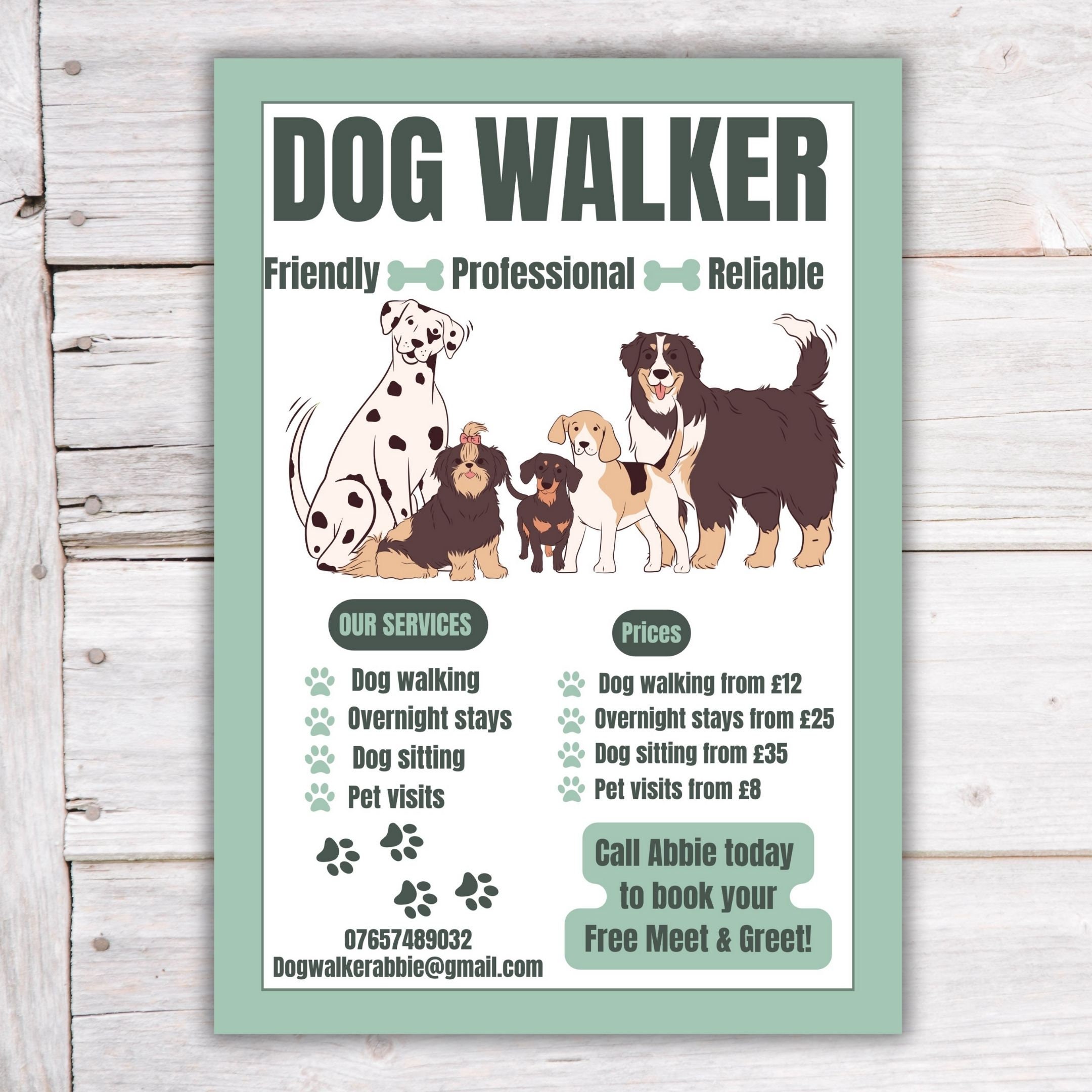 Printable Dog Walking Business Flyer Dog Sitting Flyer Dog Walker Pet ...