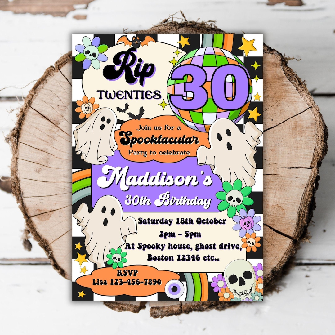 Printable Halloween 30th Birthday Invitation Rip Twenties Retro Spooky ...