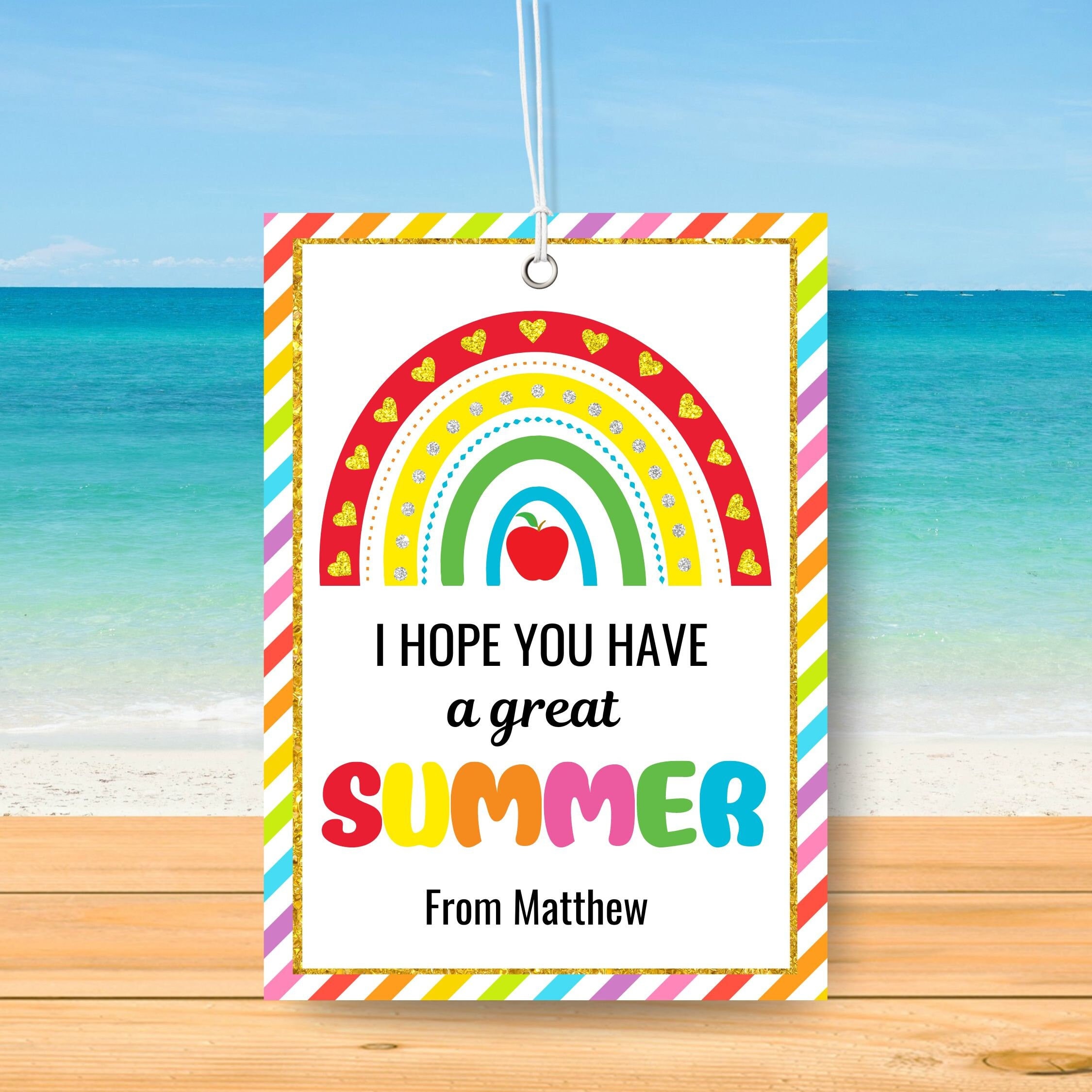 Printable End of School Year Tag Editable Colourful Rainbow Glitter ...