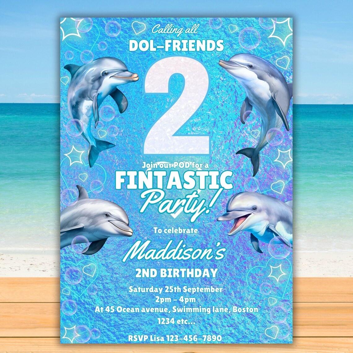 Printable Dolphin 2nd Birthday Invitation Girls Under the Sea Dolphin ...
