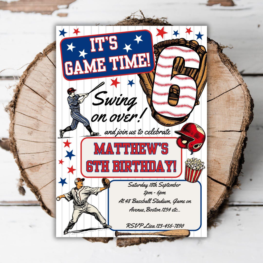 Printable Baseball 6th Birthday Invitation Boys All Star Editable ...
