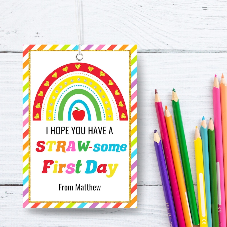 Printable Straw Back to School Tag Editable Silly Straw Gift Tag ...