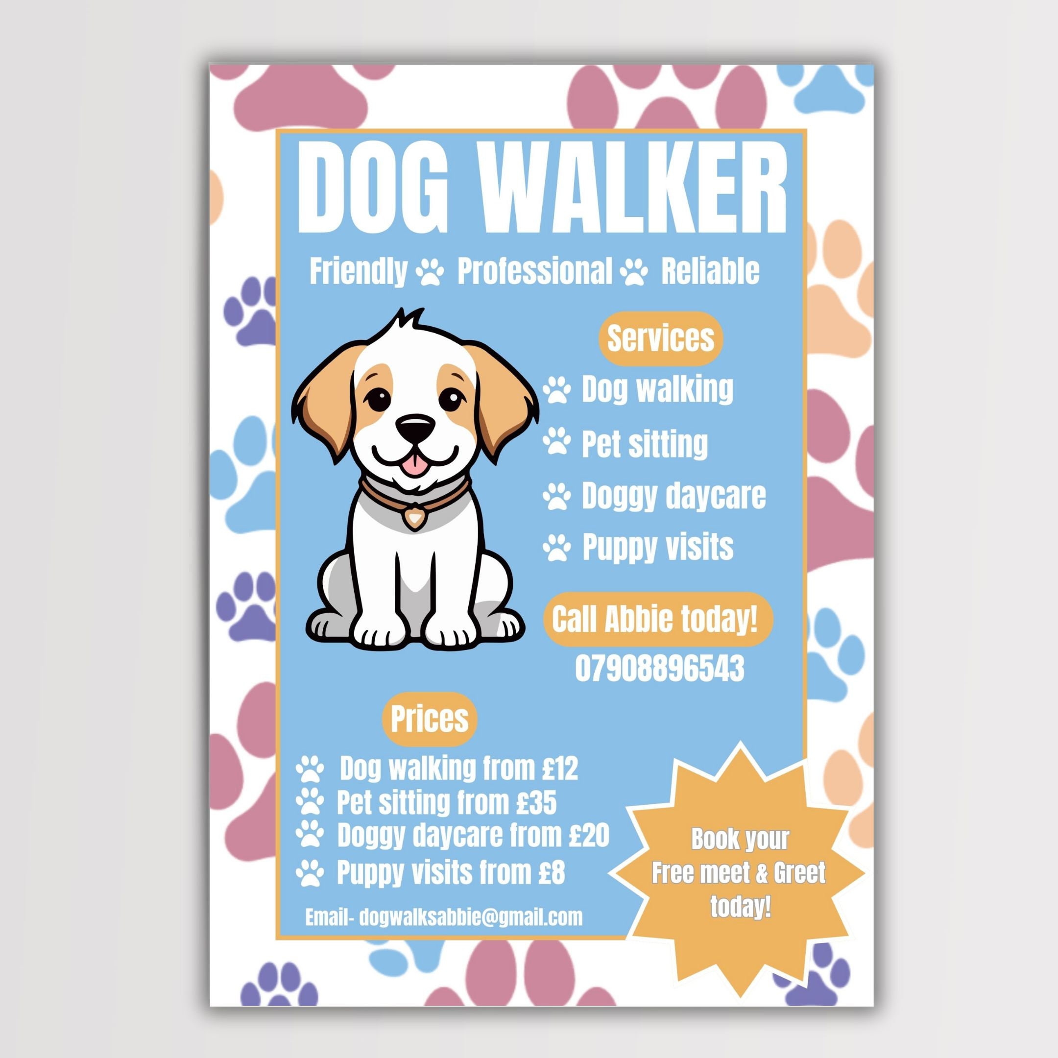 Printable Dog Walking Business Flyer Dog Sitting Flyer Doggy Daycare ...