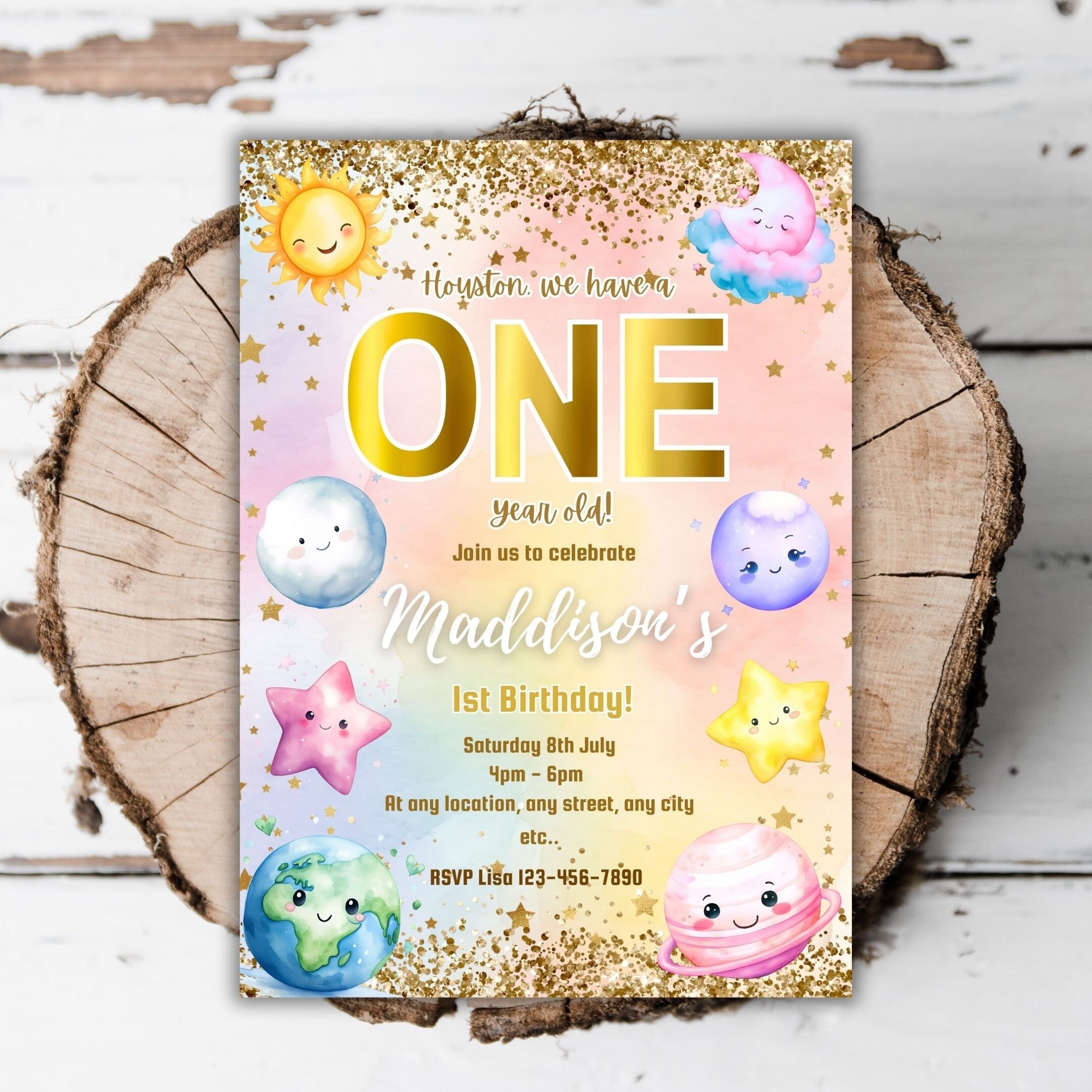 Printable Pastel Outer Space Birthday Party Invitation Planets Editable ...
