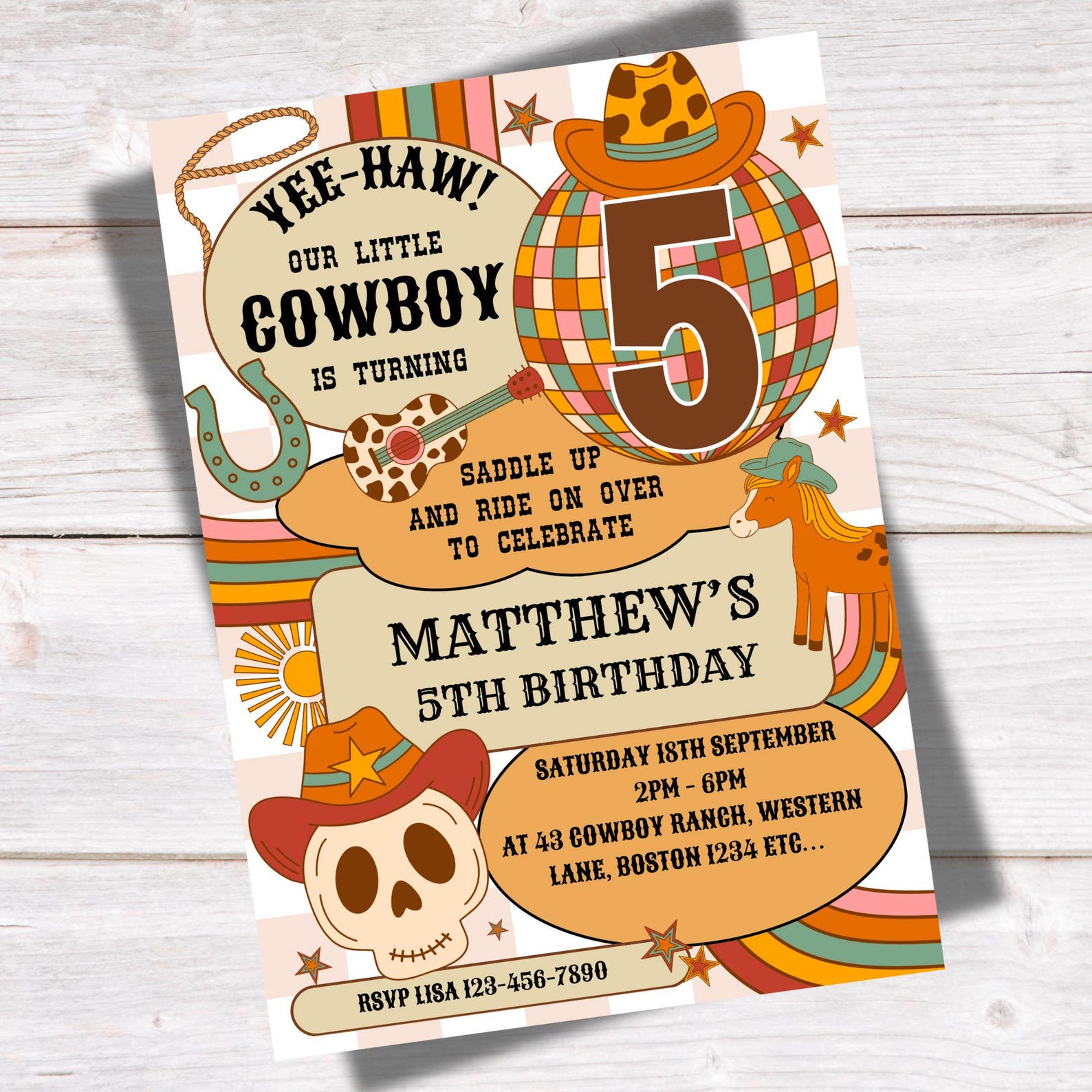 Printable Cowboy 5th Birthday Invitation Boys Wild West Rodeo Editable ...