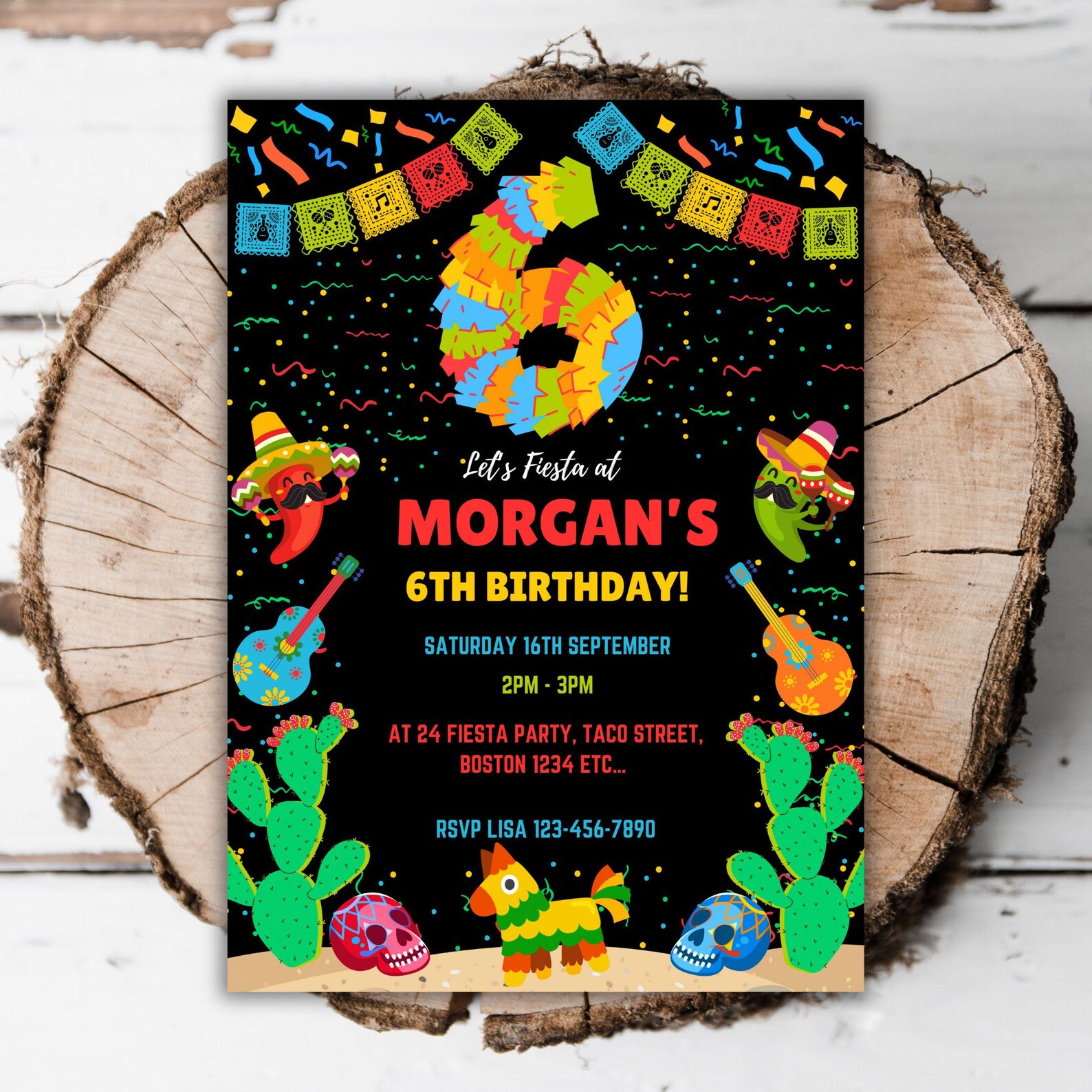 Printable Mexican 6th Birthday Invitation 6th Fiesta Party Editable ...