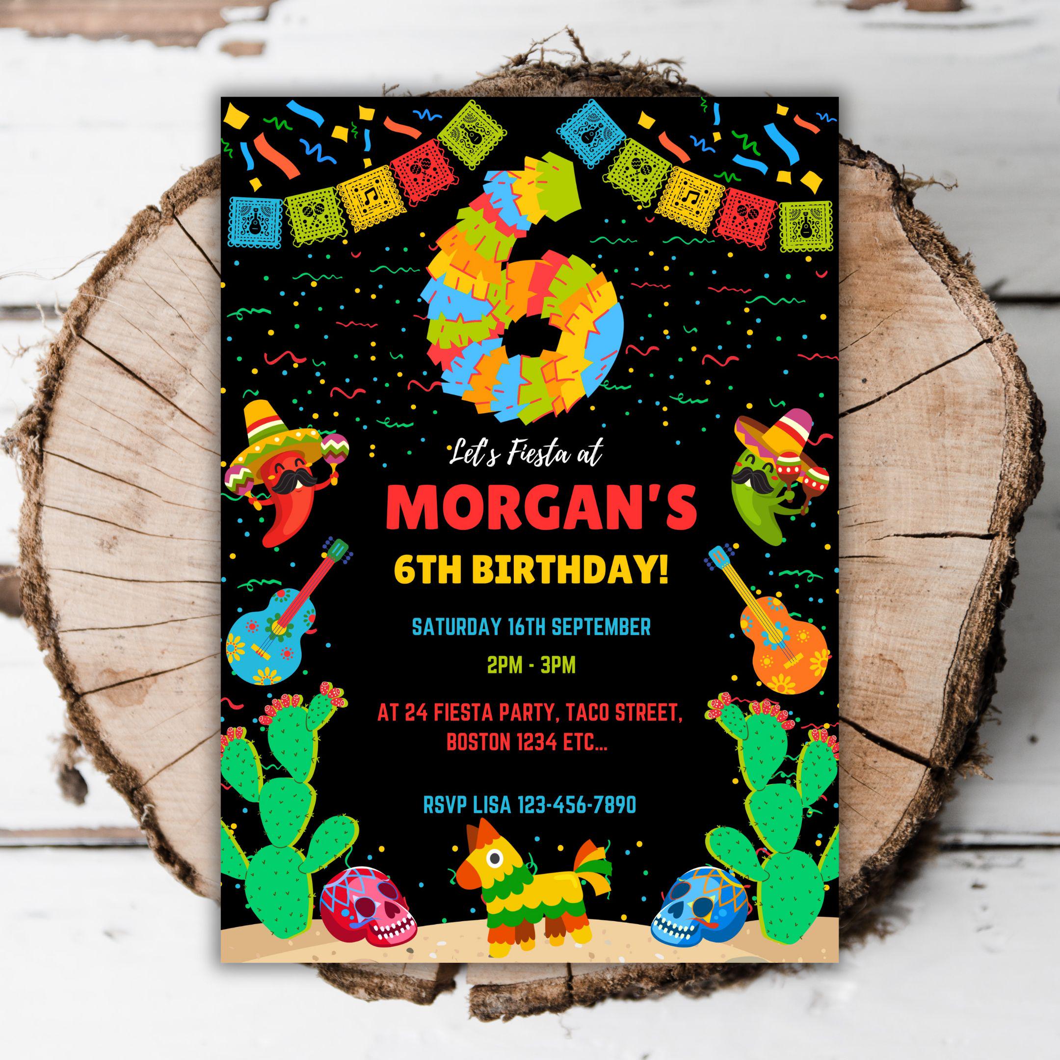 Printable Mexican 6th Birthday Invitation 6th Fiesta Party Editable ...