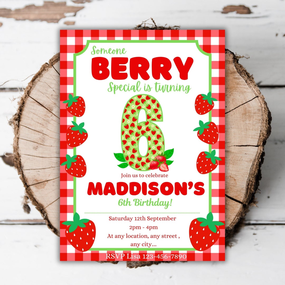 Printable Strawberry 6th Birthday Invitation Editable Berry Sixth Girl ...