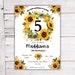 Printable Sunflower 5th Birthday Invitation Editable Rustic Flower ...