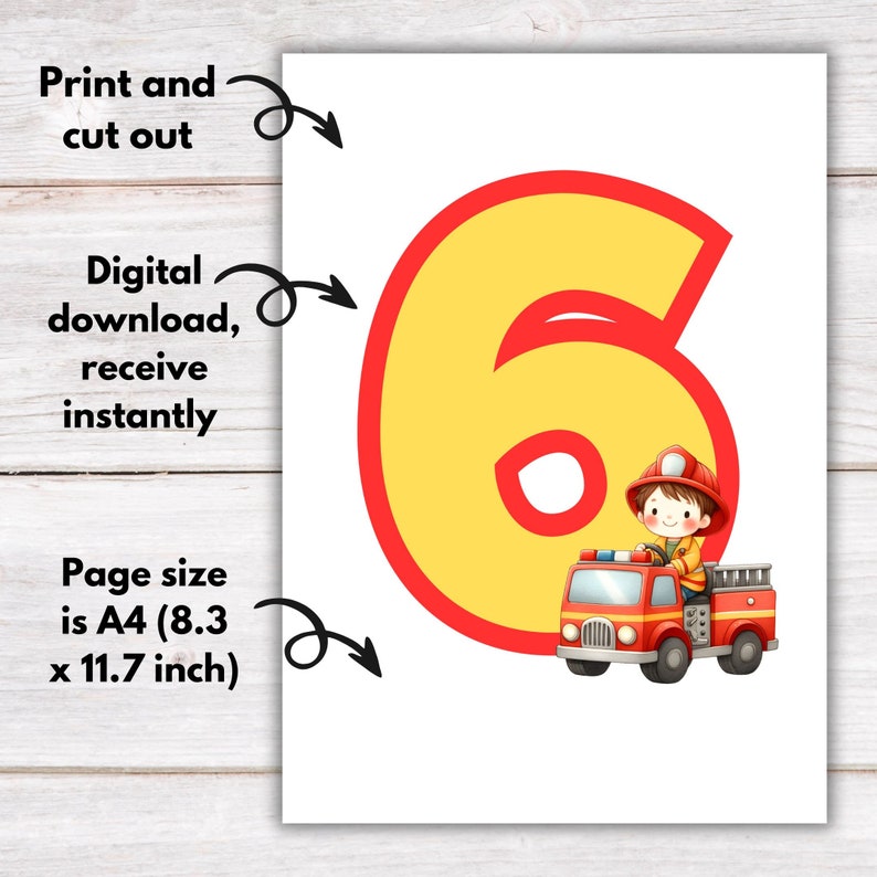 Printable Fireman 6th Birthday Cake Topper Fire Engine Cake Topper Fire ...