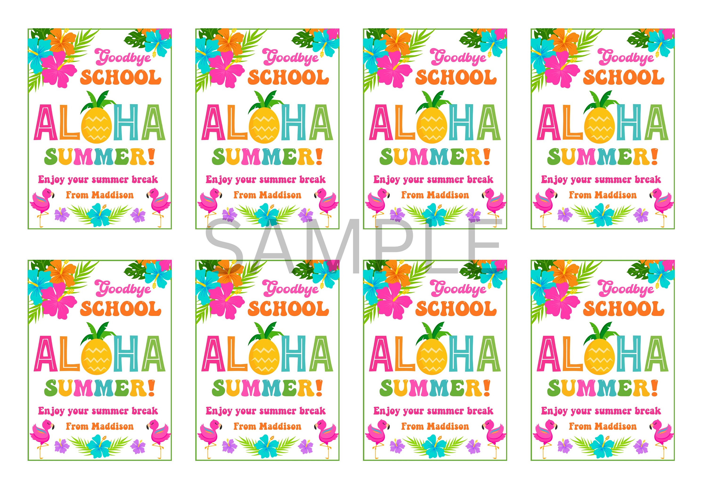 Printable Aloha Summer End of School Year Tag Editable Hawaiian Glitter ...