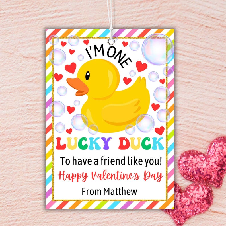 Printable Lucky Duck Valentine’s Day Gift Tag Editable Rubber Duck Gift ...