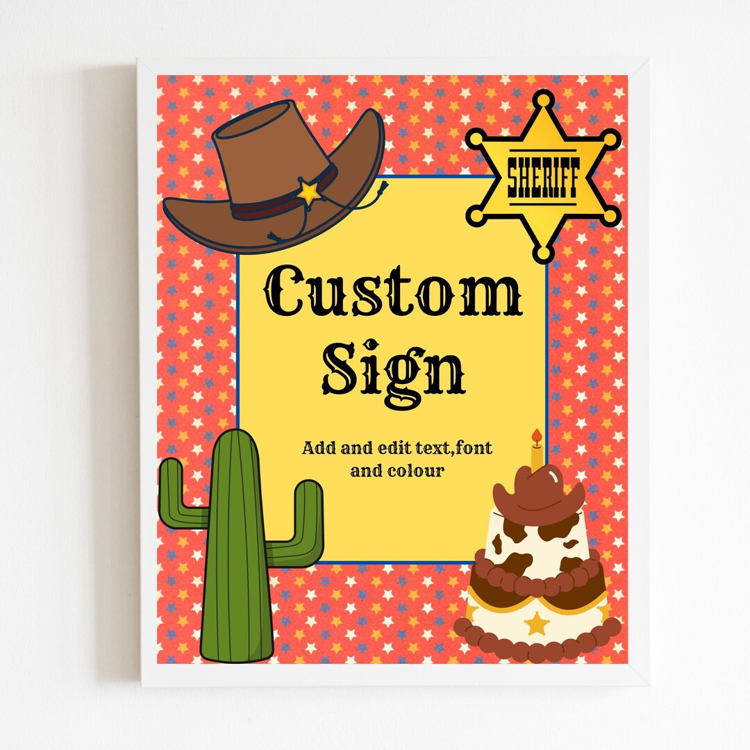 Printable Red Cowboy Wild West Custom Sign Birthday Party Sign Template ...