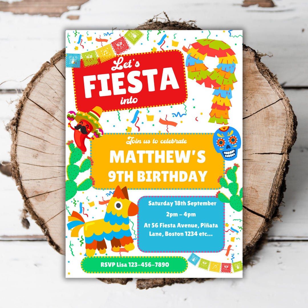 Printable Mexican 9th Birthday Invitation 9th Fiesta Party Editable ...