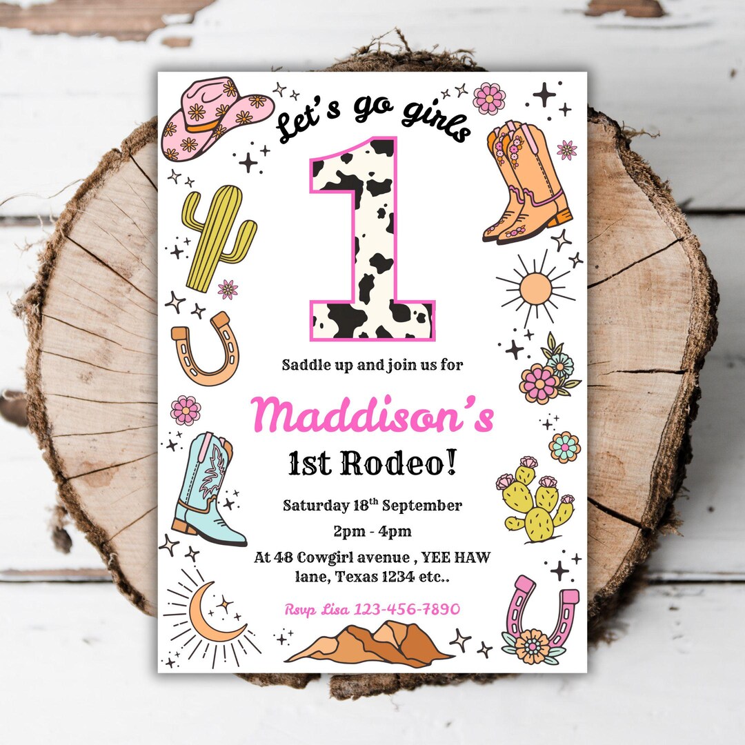 Printable Cowgirl 1st Birthday Invitation Girls Wild West Rodeo ...