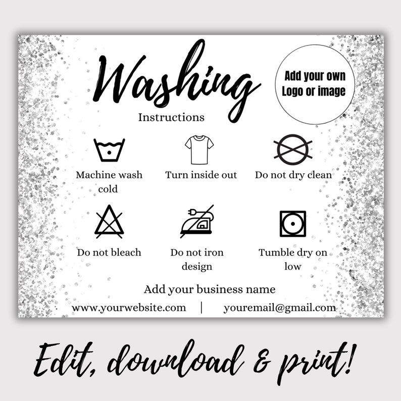 Printable Washing Care Card Template Simple T-shirt Care Editable Card ...