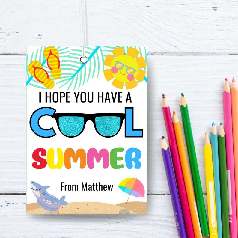 Printable End of School Year Tag Editable Cool Summer Beach Pool Party ...